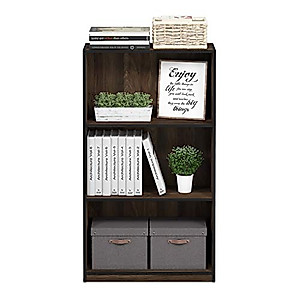 FURINNO Basic 3-Tier Bookcase Storage Shelves, Columbia Walnut
