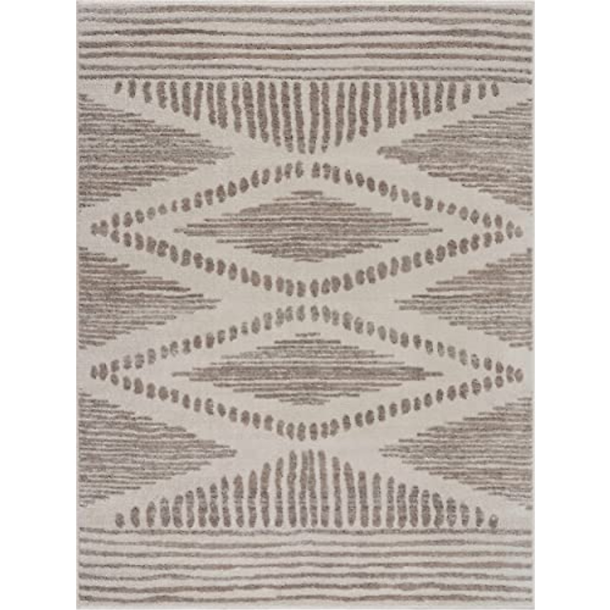 Tigris Collection Nikea Geometric Southwestern Farmhouse Living Room Bedroom Area Rug - Vintage Distressed - Boho Aztec Tribal Pattern - Ivory, Beige, Gray - 6'7" x 9'