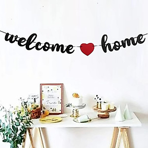 Welcome Home Banner and Sign Decor Black Glitter Pre-Strung Banner for House Warming Military Army Homecoming Party Decorations (Style-1)