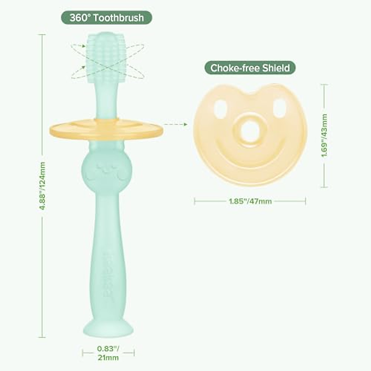 haakaa 360° Baby Toothbrush with Suction Base - Gentle Cleaning for Toddler's Self-Brushing Training, Food-Grade Silicone, Adjustable Safety Shield - Blue (1 Piece)