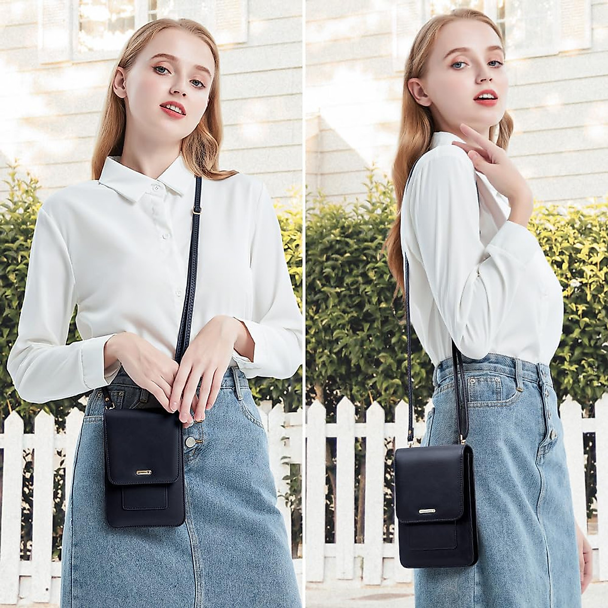 Peacocktion Small Crossbody Cell Phone Bag for Women, Leather Shoulder Bag Card Holder Phone Wallet Purse (Black)