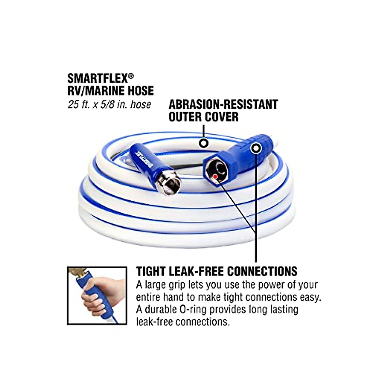 SmartFlex RV/Marine Water Hose, 5/8 in. x 25 ft., Hybrid, White - HSFRV525