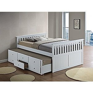 Storkcraft Marco Island Full Captain's Bed Full Twin Sized with Trundle, Bunk Bed Alternative, Great for Sleepovers, Underbed Storage/Organization, White
