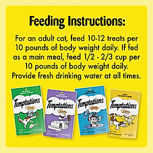 TEMPTATIONS Classic Crunchy and Soft Cat Treats Feline Favorite Variety Pack, 3 oz. Pouches,4 Count