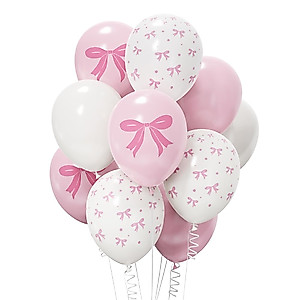 60Pcs Pink Latex Bow Balloons Set, 12" Pastel Pink White Bow Latex Balloon for Birthday Party Bachelorette Decorations Bridal Engagement Wedding Bow Theme Coquette Supplies (Pink white)
