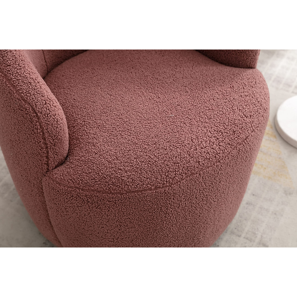 INMOZATA Swivel Barrel Chair, Teddy Fabric Swivel Accent Armchair Barrel Chair with Metal Base, Upholstered Comfy 360°Round Single Reading Chair for Living Room Bedroom,Red