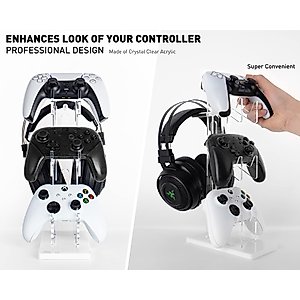 OAPRIRE Universal 3 Tier Controller Holder and Headset Stand for PS5 PS4 XBOX ONE SWITCH STEAM, Controller Stand Gaming Accessories, Build Your Game Fortresses (White)