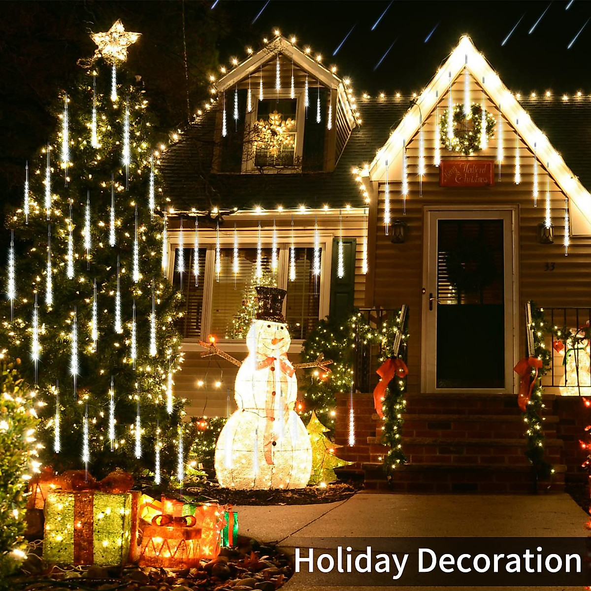 Blingstar Meteor Shower Lights 16Inch 20Tubes 720LED Christmas Outdoor Waterproof Falling Rain Extendable Cascading Icicle for Indoor Outside Xmas Halloween Tree Decor, Cool White
