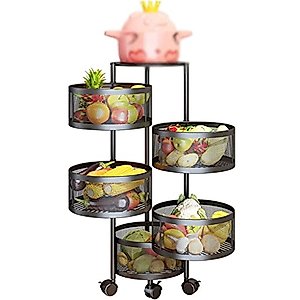LIRUXUN Multi-Layer Kitchen Storage Rack Rotating Basket cart Vegetable and Fruit Rack Kitchen Bathroom Storage Rack (Color : Black, Size : 90cm*34cm)