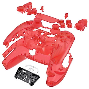 eXtremeRate Full Set Shell with Buttons Touchpad Cover, Clear Red Custom Replacement Decorative Trim Shell Front Back Plates Compatible with p s 5 Controller BDM-030 BDM-040 BDM-050