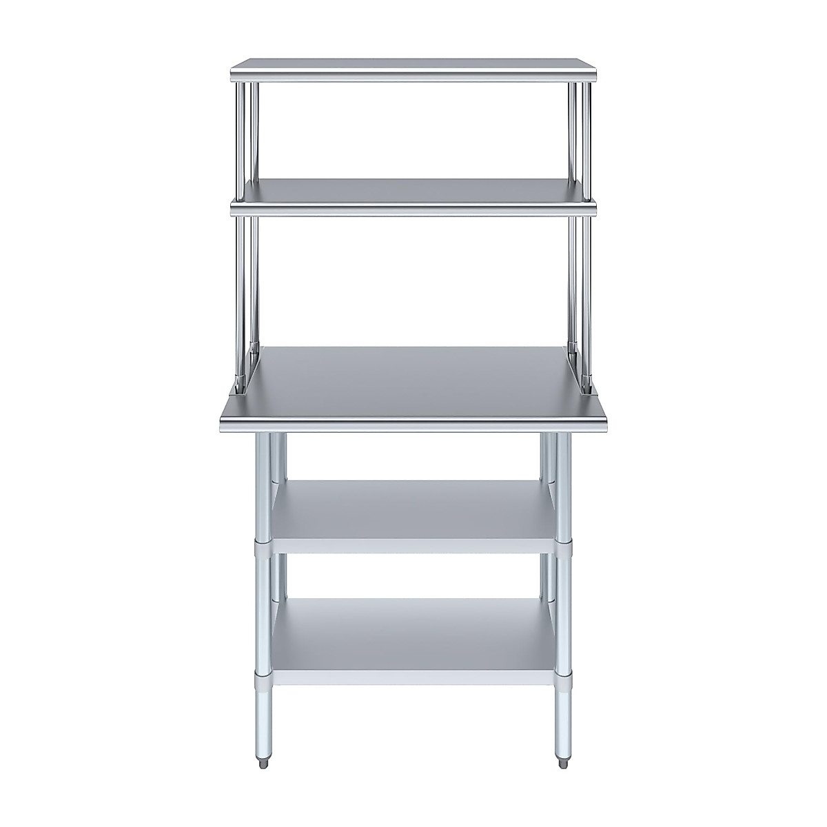 Amgood Stainless Steel Work Table with 2 Shelves | Metal Kitchen Prep Table & Shelving Combo (18" x 36" Table with 2 Shelves + 12" Overshelf)