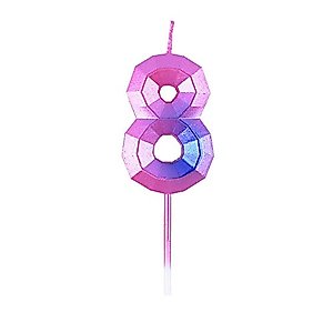 Contrast Color Purple - Pink Number 1 Cake Candle for Birthday Topper Decor 1st Child Birthday Candle Number One for First Birthday for Women Men Girl (Number 8)