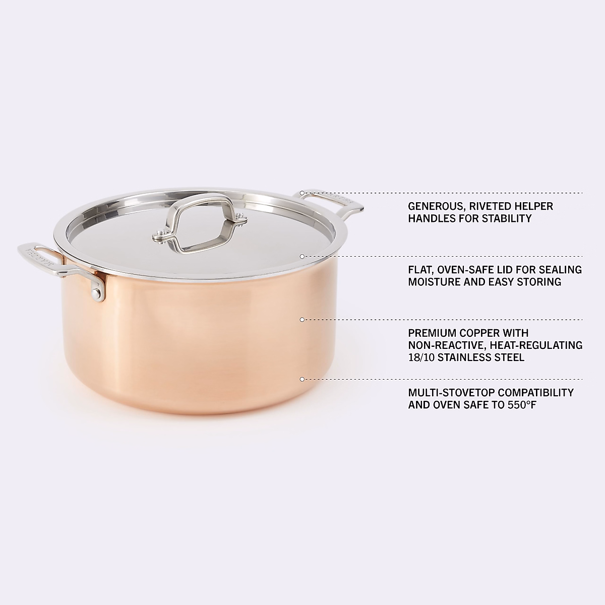 Martha by Martha Stewart 3-Quart Stainless Steel Low Saucepan w/Lid - Copper Exterior/Satin Interior