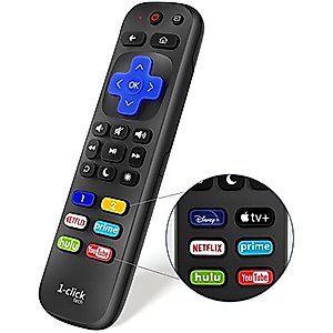 1-clicktech Remote for All Roku TV Brands [TCL/Hisense/Sharp/Insignia/ONN/Philips/Sanyo/JVC/.] and for Roku Players/Express/Ultra w/TOP Volume Buttons and Channel-Lock [NOT for Roku Stick]
