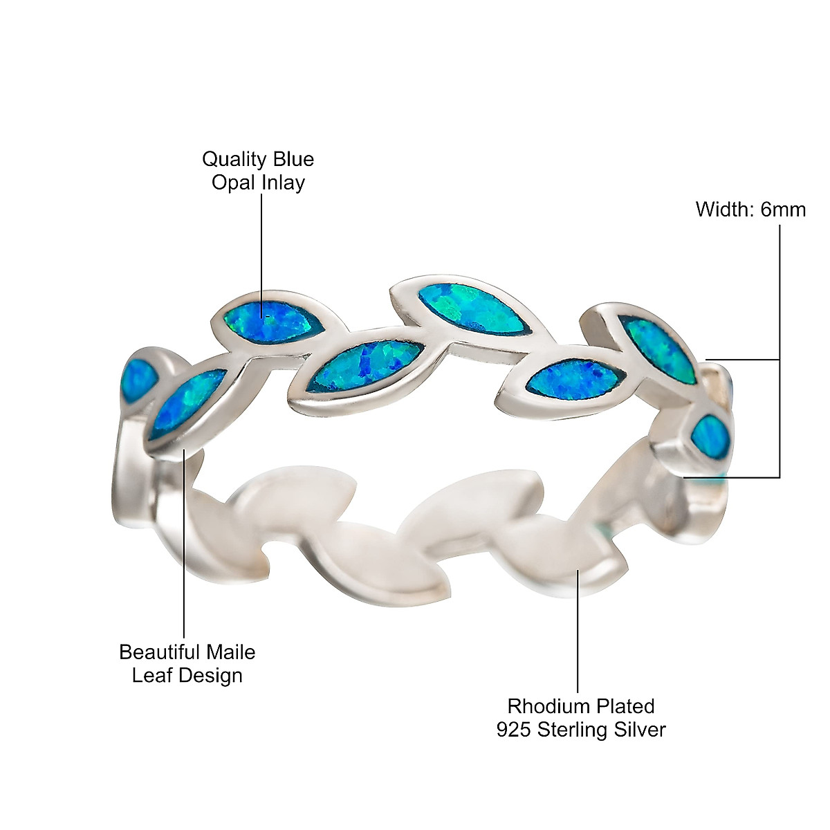 Aloha Jewelry Company Sterling Silver Opal Maile Leaf Stackable Wedding Ring Eternity Band (7)