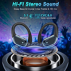 HOJAYK Bluetooth Headphones 60 Hours Playback, Noise Cancelling Wireless Earbuds with LED Battery Display Wireless Charging Case and Over-Ear Waterproof Headphones for Sports Running - Black