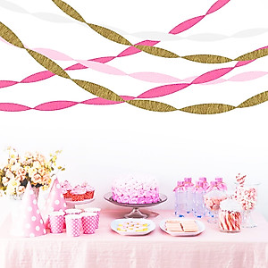 Streamers Bridal Shower Decorations,8 Rolls Rose Pink White Gold Crepe Paper Streamer for Bachelorette Party Wedding Shower Baby Shower Birthday Valentine's Day Decorations Party Supplies,82ft Long