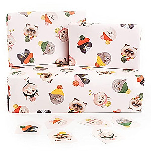 CENTRAL 23 Pink Wrapping Paper Christmas - 6 Sheets of GiftWrap - Cats in Hats - For Girls Women - Trendy Wrap for Kids - Holiday Festive Gifts - Recyclable