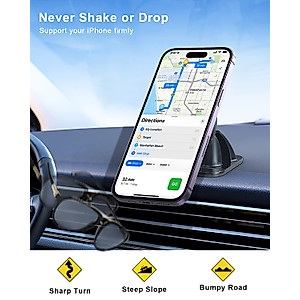 SUPERONE for MagSafe Car Mount, Strong [Never Drop] Magnetic Phone Holder for Car Dash, HandsFree 360° Rotation Phone Mount [Strongest 3M Adhesive] for iPhone 15 14 13 12 & MagSafe Case - Black