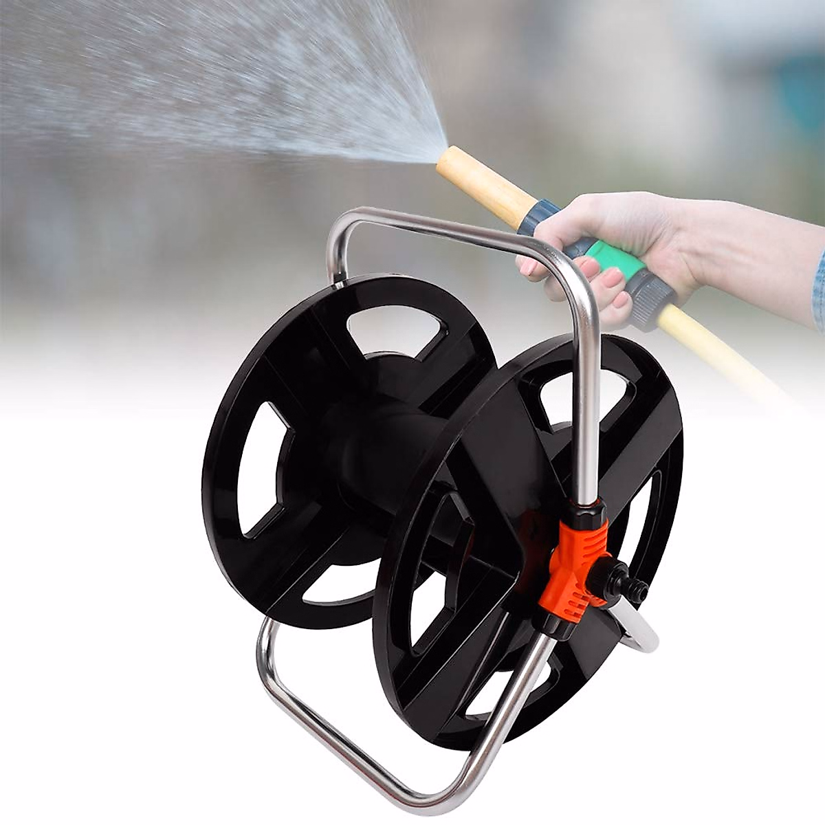 Hand Cranked Hose Reel, Practical Water Pipe Storage Shelf Aluminium Tube Garden Hose Reel Wall-mounted Water Hose Reel