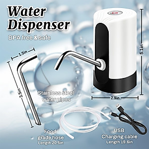 Water Dispenser for 5 Gallon Bottle, Portability Electric Water Pump with USB Data Cable,White Automatic Drinking Water Bottle Pump for Travel, Kitchen, Home, Office