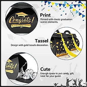 30 Pieces Graduation Cap Gift Box Graduation Party Favors Graduation Candy Box Treat Box with Gold Tassel Graduation Centerpieces for Tables 2022 Graduation Decorations Grad Party Supplies (Black)