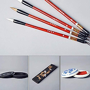 Mozentea Chinese Calligraphy brush Kit Set of 10, with Ink Stick & Ink Stone for Painting Japanese Sumi-e or Writing Kanji S-F-Z1