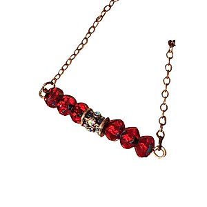 Ruby Red Bar Necklace, Red Crystal Bar Necklace, Minimalist Beaded Bar, Boho Necklace, Layering Necklace, Red Picasso Czech Glass Necklace