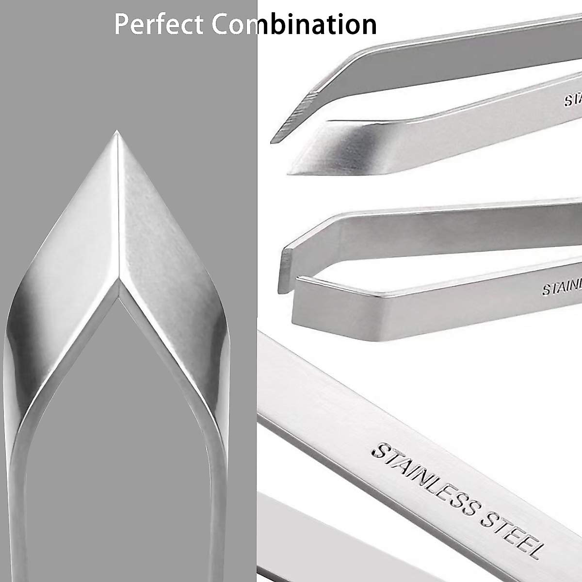 2 Pieces Fish Bone Tweezers Set, Kitchen Tweezers,Stainless Steel Flat and Slant Tweezers Pliers Remover Tool, for Debone Salmon Bass