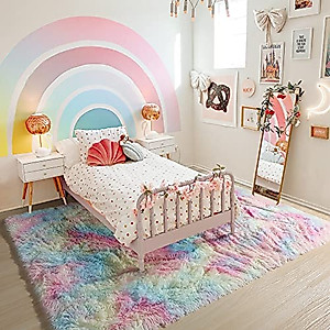 PAGISOFE Fluffy Soft Area Rug,Plush Rugs for Girls Bedroom,Shaggy Rugs for Kids Playroom,Kawaii Princess Rug,Fuzzy Rugs for Nursery Baby Toddler,Cute Clorful Room Decor for Teenage,4x6,Rainbow