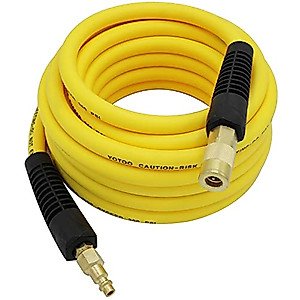 YOTOO Hybrid Air Hose 3/8-Inch by 25-Feet 300 PSI Heavy Duty, Lightweight, Kink Resistant, All-Weather Flexibility with 1/4-Inch Brass Male Fittings, Bend Restrictors. Yellow
