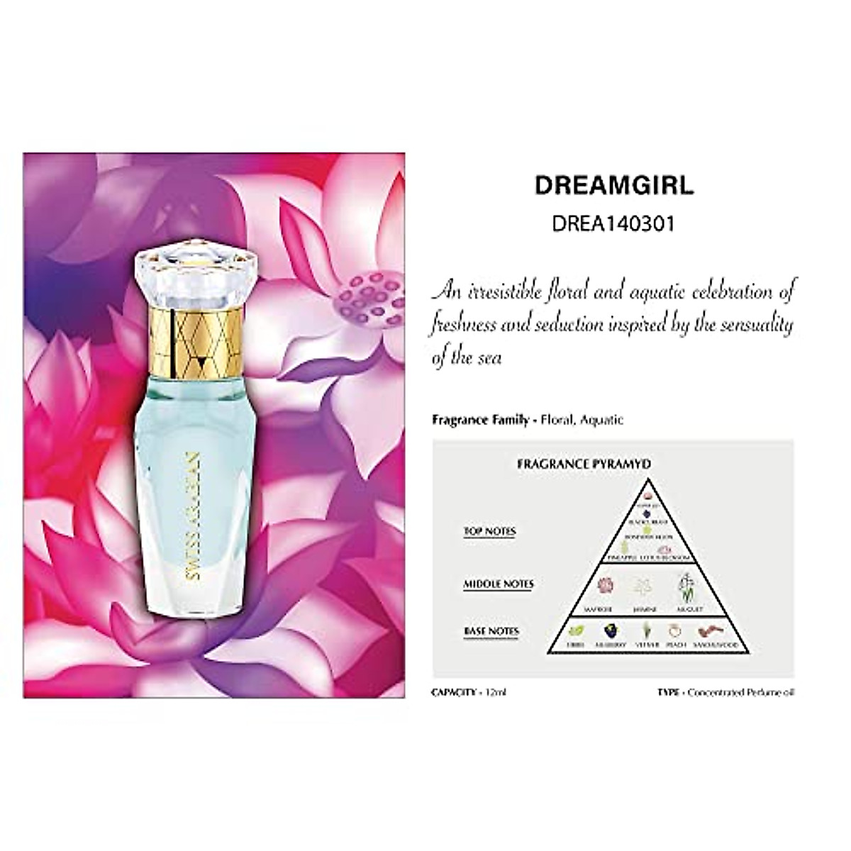 Swiss Arabian Dream Girl For Women - Luxury Products From Dubai - Long Lasting Personal Perfume Oil - A Seductive, Exceptionally Made, Signature Fragrance - The Luxurious Scent Of Arabia - 0.4 Oz