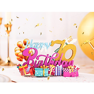 Liif Happy 70th Birthday Pop Up Card, 70 Birthday Card For Women, Men, Mom, Dad | Glitter 70 | With Message Note & Envelop | Size 8 x 6 Inch