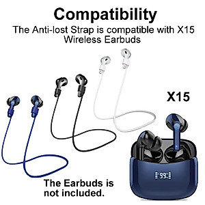 smaate Anti-Lost Straps Compatible with ZINGBIRD Tiksounds X15 Wireless Earbuds, Magnetic Soft Silicone Sport Necklace, Blue