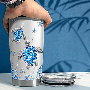 SANDJEST Turtles Gifts for Women Girls Sea Turtle Tumbler 20oz Jewelry Drawings Stainless Steel Insulated Tumblers Coffee Travel Mug Cup Gift for Birthday Christmas