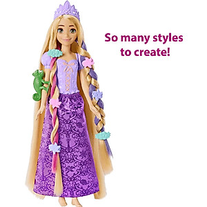 Mattel Disney Princess Rapunzel Fashion Doll with 2 Color-Change Hair Extensions & 10 Hairstyling Pieces, Inspired by the Disney Movie Tangled
