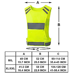 QXGTOB Reflective Running Vest Gear with Large,Zippered Pocket, Adjustable Waist, Light & Comfy satety Vest for Walking, Cycling, Jogging, 360° High Visible Safety Gear for Women and Men Yellow XL