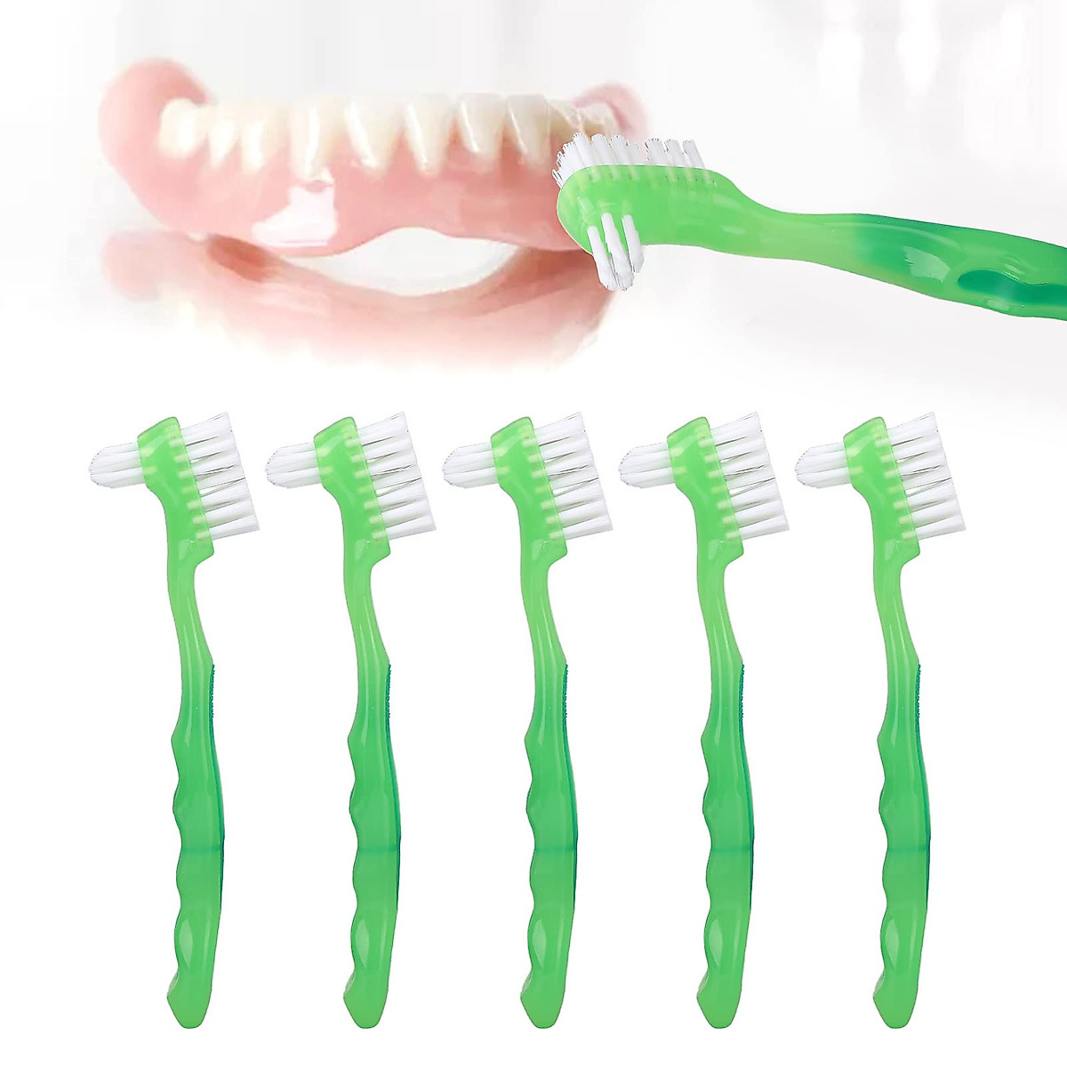Denture Brush Denture Toothbrush Denture Brush Set Senior Professional Cleaning Brush for Daily Use (Green) Denture Brush Toothbrush Denture Cleaner Brush