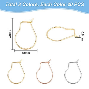 UNICRAFTALE About 60 Pieces 3 Colors Stainless Steel Earring Hooks Metal Ear Wire Mixed Color Wire Earring Hooks Jewelry Earring Findings for DIY Earring Jewelry Making 18x13x0.8mm