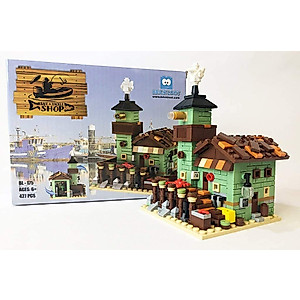 Brick Loot Fishing Village Store House Building Set, 427 Pieces, STEM Architecture Toys Kit Bait & Tackle Store, Birthday Gift for Boys, Girls & Adults Ages 6+, Compatible with Lego & Major Brands