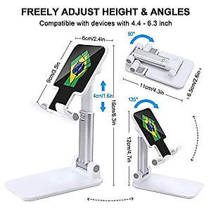 Brazil Flag Resist Cell Phone Stand for Desk Foldable Phone Holder Height Angle Adjustable Sturdy Stand White-Style