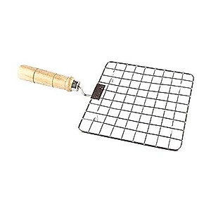 WhopperOnline Sqaure Roasting Net with Steel Tong, Stainless Steel Wire Roaster, Round Roasting Net with Wooden Handle, Roasting Net, Papad Jali, Roti Chapati Grill