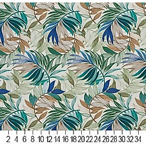 A239 Outdoor Indoor Marine Upholstery Fabric by The Yard | Various Vibrant Leaves - Teal Beige and Green