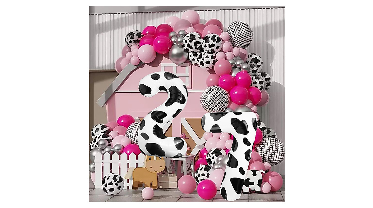 LEBERY Cow Print Number 2 Balloon for 2nd Birthday & Farm Parties