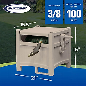 Suncast 100 Foot Capacity Hideaway Garden Hose Reel for 1.9 inches Hose Outdoor Storage with Stay Up Lid and Crank Handle, Taupe 2 Pack