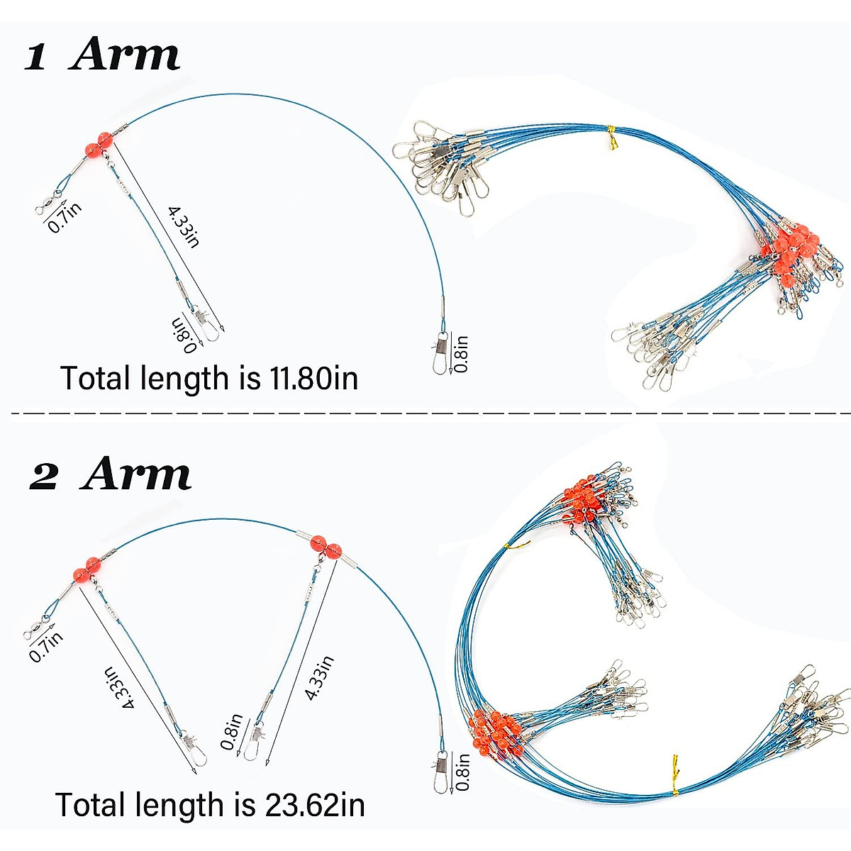 YOTO Fishing Leaders,Stainless Steel Tackle Rig with Tackle Lure Swivels Snaps, Saltwater rig Wire Leader Fishing Leader Wire Bottom rigs for Saltwater