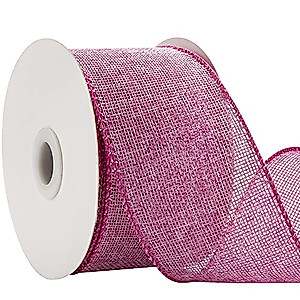 LIUYAXI Pink Burlap Wired Ribbon, 2-1/2" x Continuous 10 Yard, Solid Wired Edge Ribbon for Crafts,Gift Wrapping,Big Bow,Wreath,Tree Decoration,Outdoor Decoration
