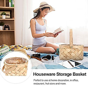 Picnic storage basket Basket Handmade Woven Basket Fruit Basket Wooden Basket with Handle Bread Basket Portable Storage Basket for Home Outdoor storage container Camping picnic basket