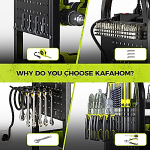 KAFAHOM Power Tool Organizer Cart with Charging Station,Garage Floor Rolling Storage Cart on Wheels for Mechanic,Mobile 8 Drill Holder, Utility Cart with Battery Charging 8 Outlet Power Strip