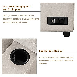 FANYE L-Shaped Corner Chaise and Storage Ottoman, Modern Upholstered Sofa & Couch for Home Office Apartment Living Room Furniture Sets Sectional, Beige Convertible Sofabed W/Charge Ports